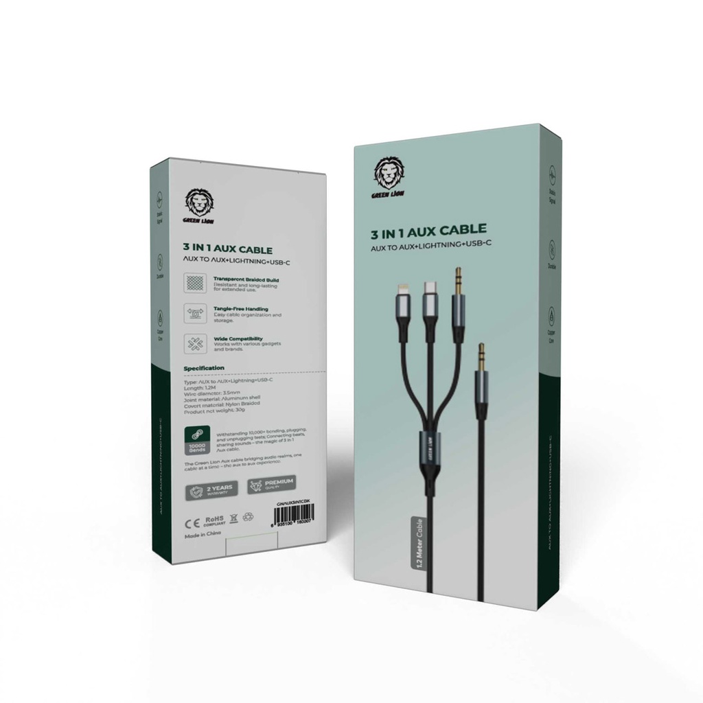Green Lion 3 In 1 AUX Cable (1.2m) – Igoteck